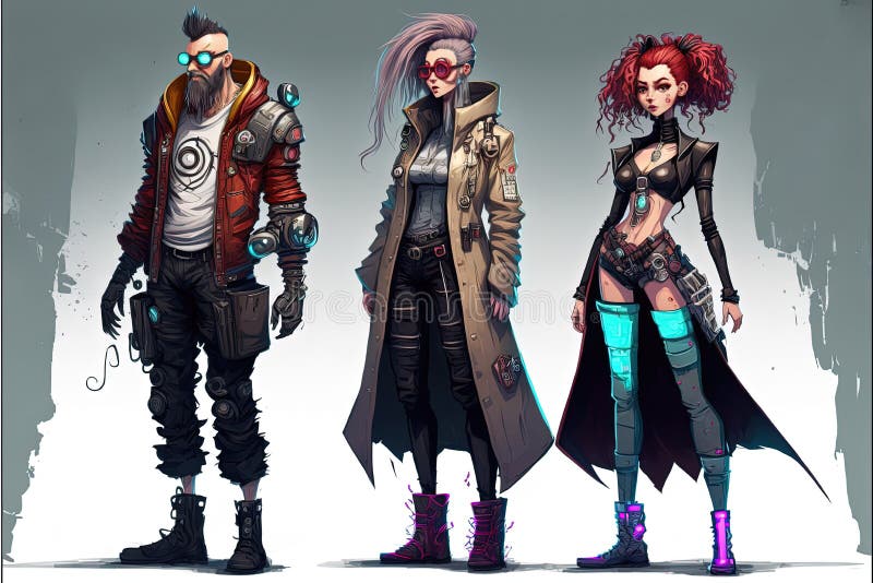 Concept Art Cyberpunk Characters Avatar Character Illustrations Generative Ai Stock