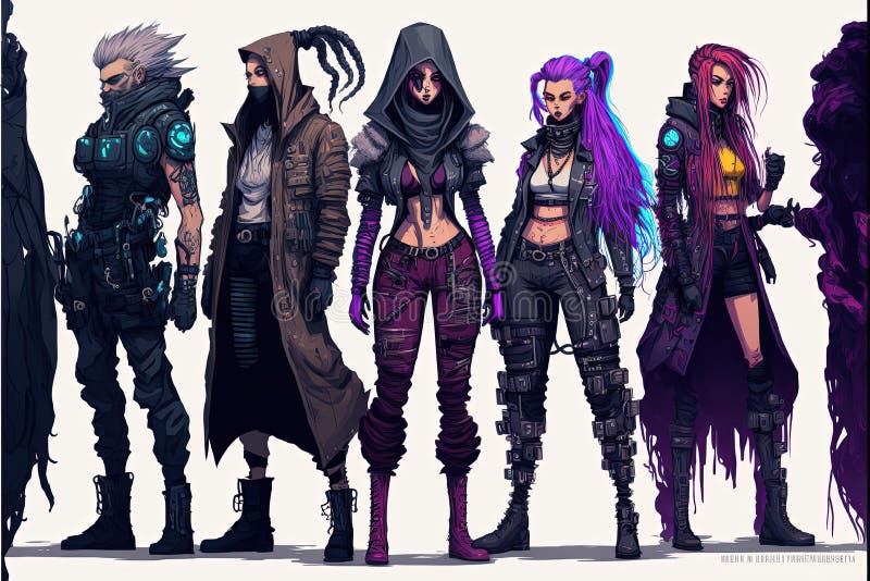 Concept Art Cyberpunk Characters Avatar Character Illustrations Generative Ai Stock