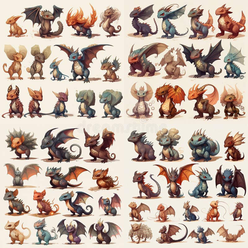 Concept Art of Different Types of Dragon Characters in Various ...