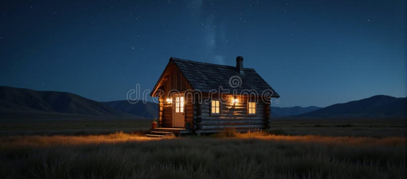 Concept Art Fantasy Scene Cabin Beneath Starry Night Stock Illustration ...