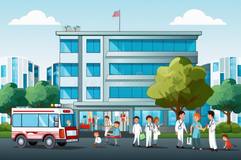 A_concept Art of a Hospital with Working People Stock Illustration ...