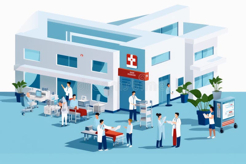 A_concept Art of a Hospital with Working People Stock Illustration ...