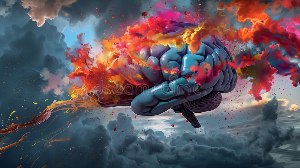 Concept Art of a Human Brain Exploding with Knowledge Stock ...