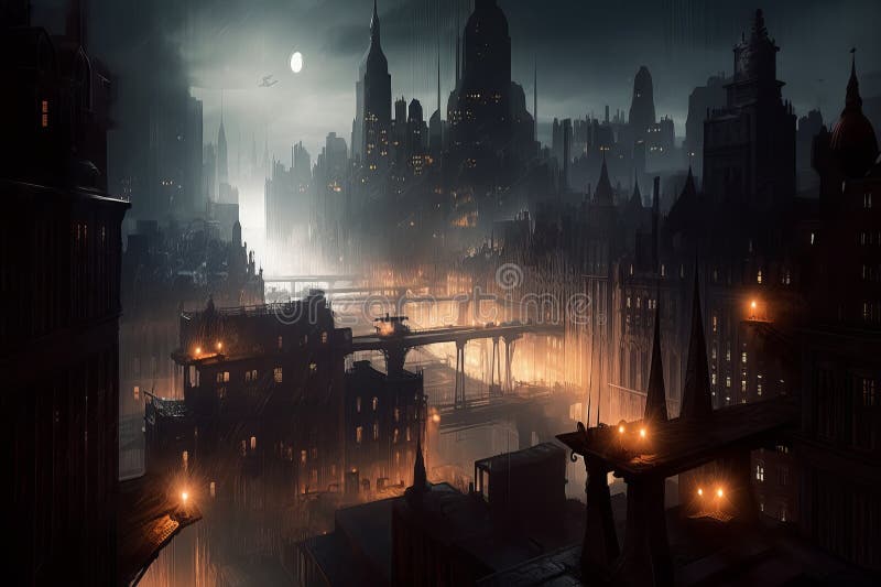 Concept Art Illustration of City at Night Generative AI. Stock ...