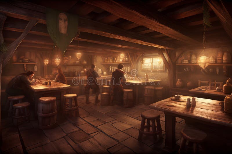 Concept Art Illustration of Medieval Tavern Generative AI. Stock ...