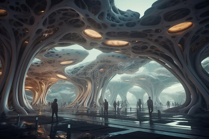 Concept Art Illustration of Sci-fi Futuristic Interior Created by AI ...