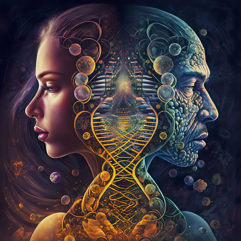 Concept Art Interconnected Human Life Form with DNA Helix Stock ...