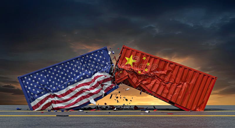 USA China Trade War Aftermath Concept Crashed Damaged Containers Torn ...