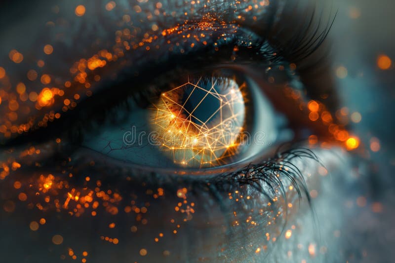 Concept Art Showing a Close-up of a Human Eye, with a Reflected Network ...