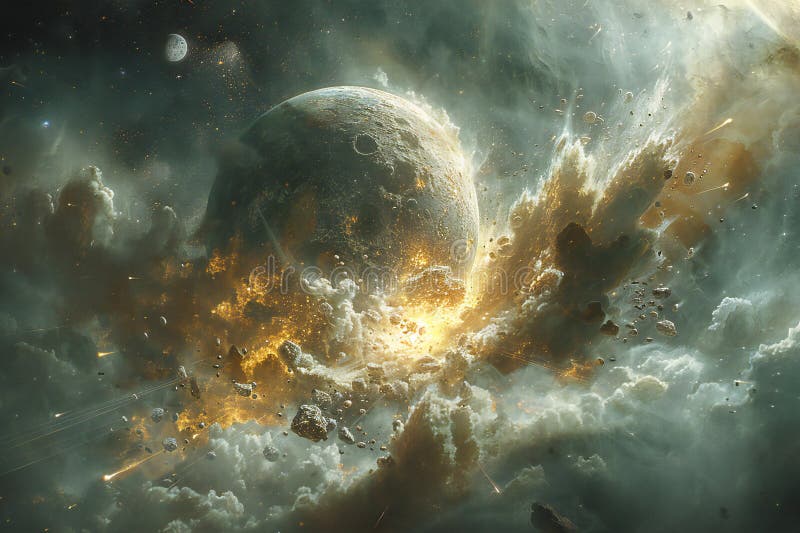 Concept Art of Two Planets Colliding, One Planet is Large and the Other ...