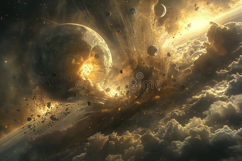 Concept Art of Two Planets Colliding, One Planet is Large and the Other ...