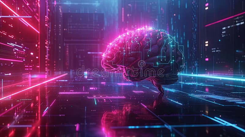 The Concept of Artificial Intelligence. an Abstract Glowing Brain. Turn ...