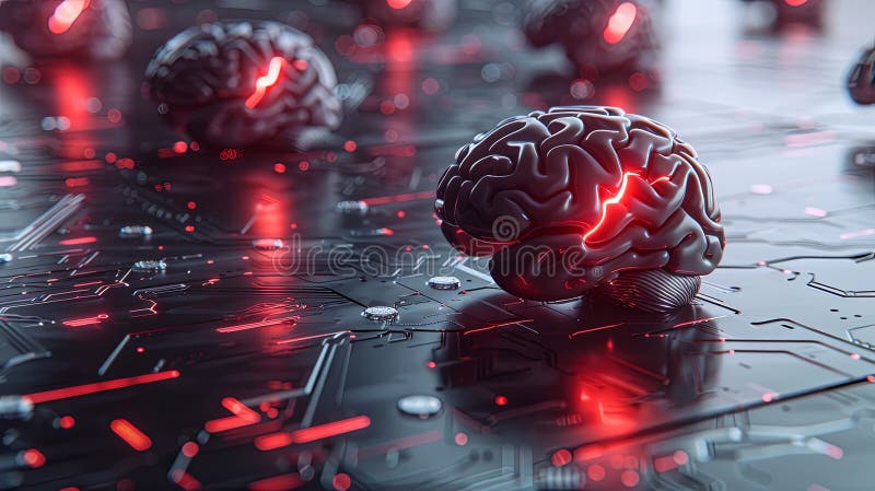 The Concept of Artificial Intelligence. an Abstract Glowing Brain. Turn ...