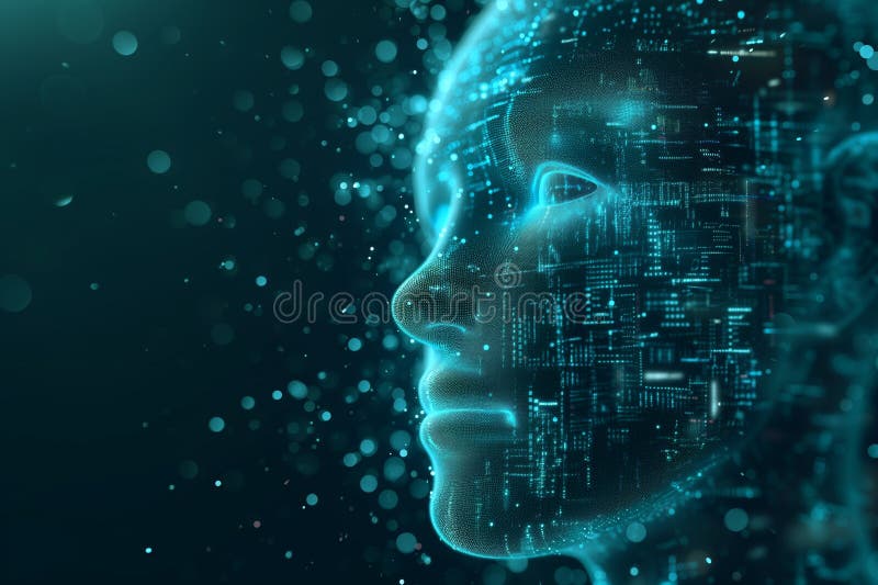 Concept of Artificial Intelligence or AI, Human Face Made of Dots and ...
