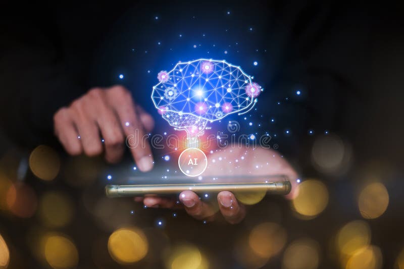 Concept of Artificial Intelligence or AI, Man Using Mobile Smart Phone ...