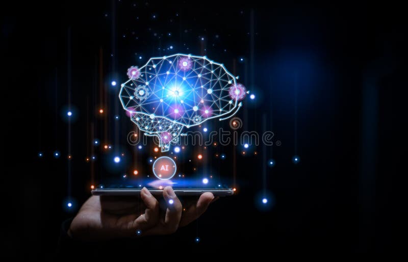 Concept of Artificial Intelligence or AI, Man Using Mobile Smart Phone ...