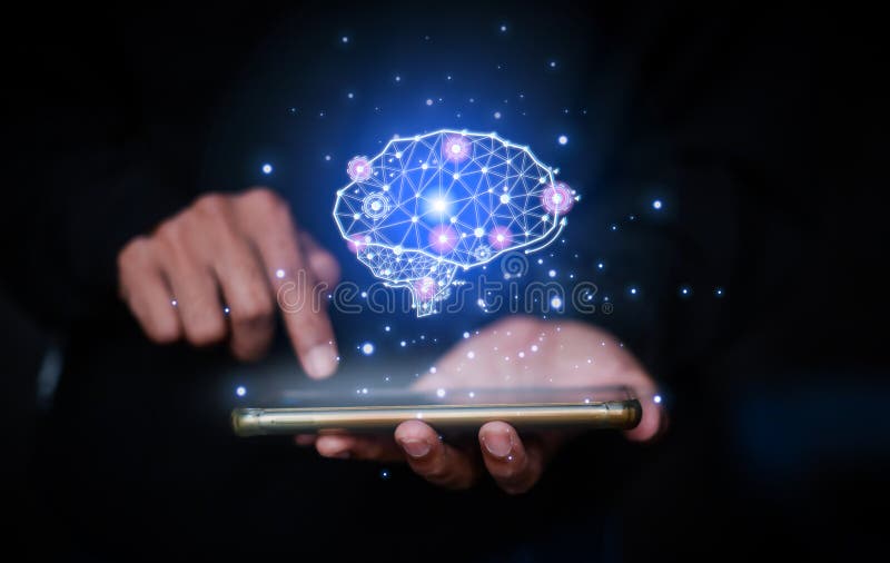 Concept of Artificial Intelligence or AI, Man Using Mobile Smart Phone ...