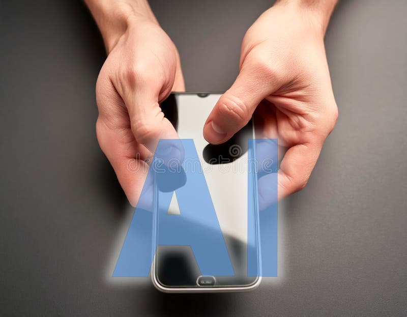 Concept of Artificial Intelligence Applications and Smartphones. a Man ...