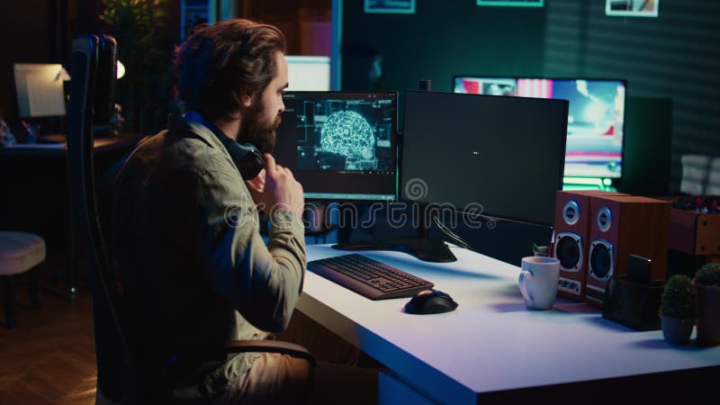 Concept of Artificial Intelligence Becoming Self Aware, Greeting Man ...