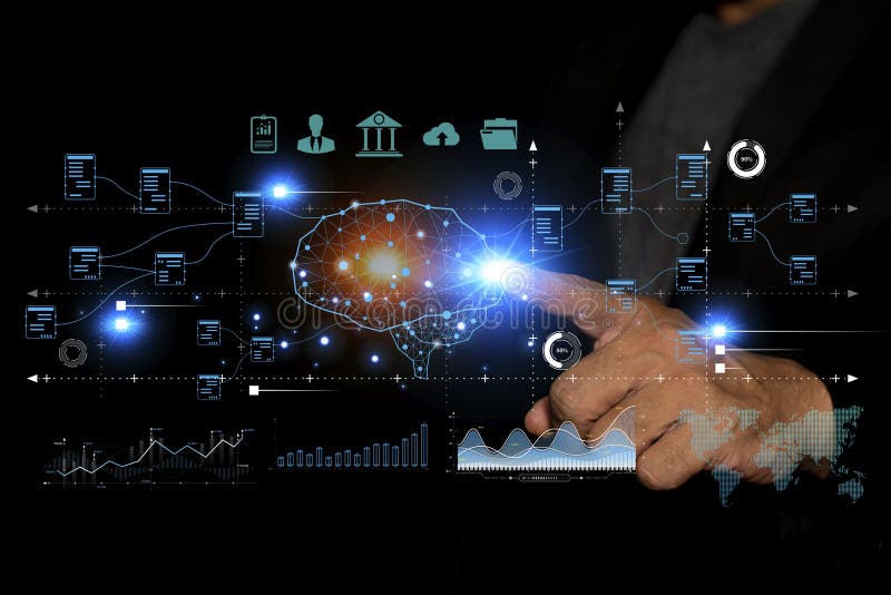 Concept of Artificial Intelligence. Businessman Touching on Screen ...