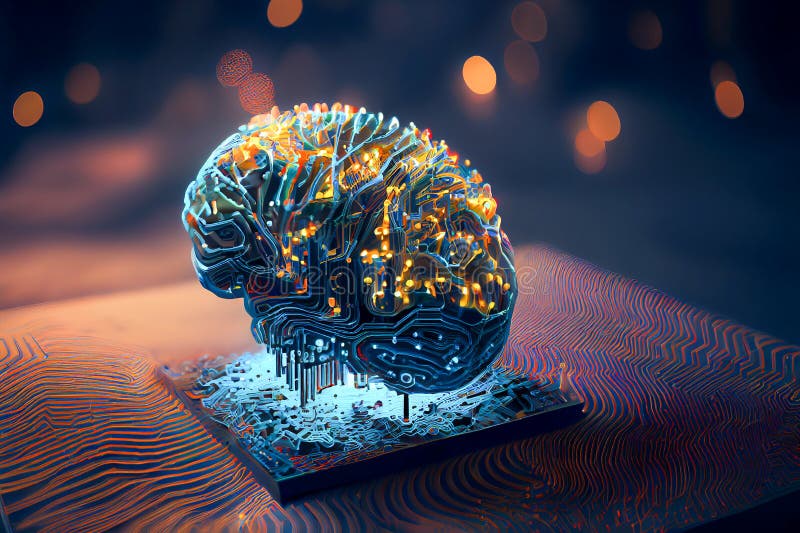 Concept of Artificial Intelligence. Human Brain Connected To Electronic ...