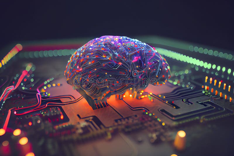 Concept of Artificial Intelligence. Human Brain Connected To Electronic ...