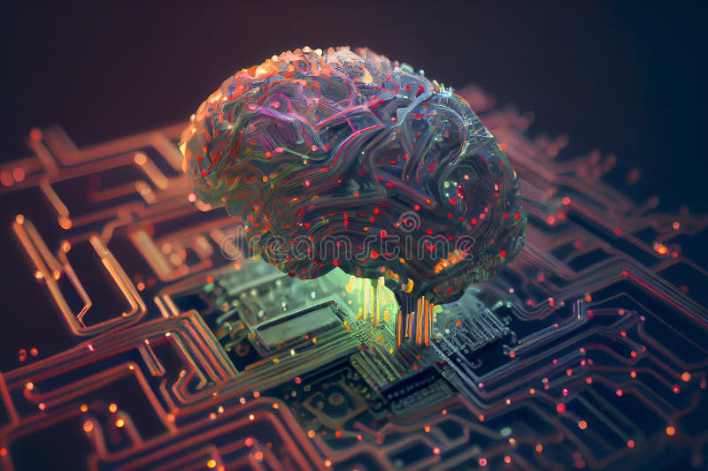 Concept of Artificial Intelligence. Human Brain Connected To Electronic ...