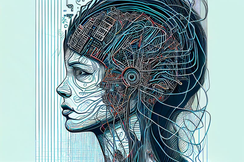 Concept of Artificial Intelligence. Human Brain Connected To Electronic ...