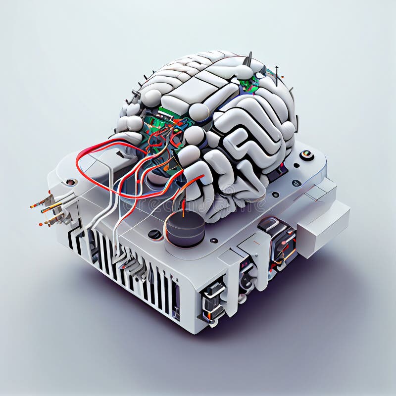 Concept of Artificial Intelligence. Human Brain Connected To Electronic ...
