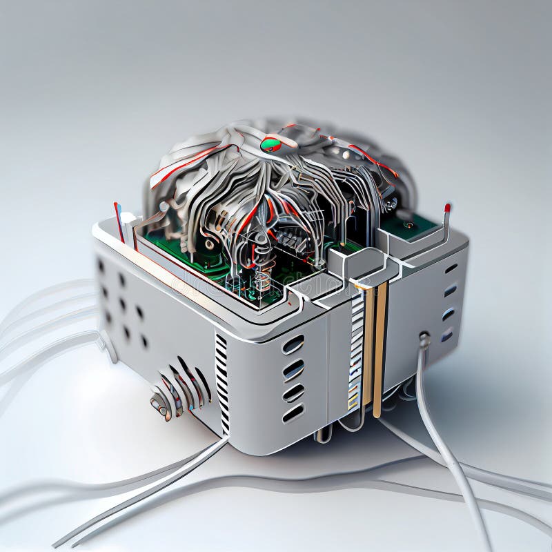 Concept of Artificial Intelligence. Human Brain Connected To Electronic ...