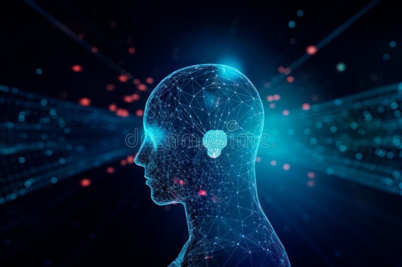 Concept of Artificial Intelligence. Human Face in Blue Colors Stock ...