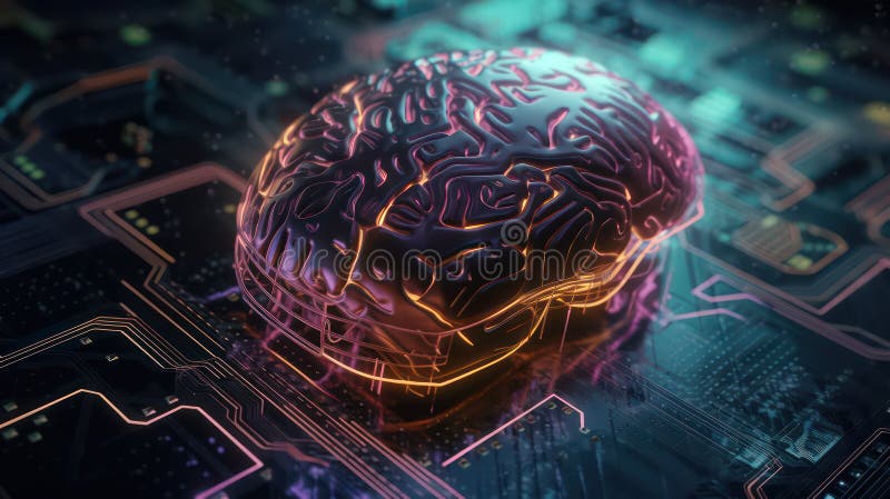 The Concept of Artificial Intelligence Illustrated by a Human Brain on ...