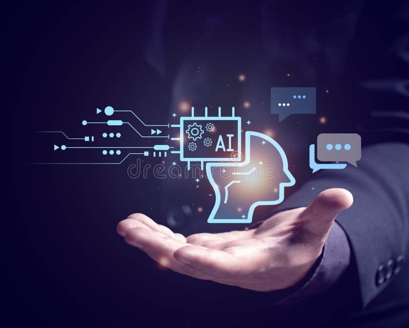 Concept of Artificial Intelligence. Man Use AI Technology To Interact ...