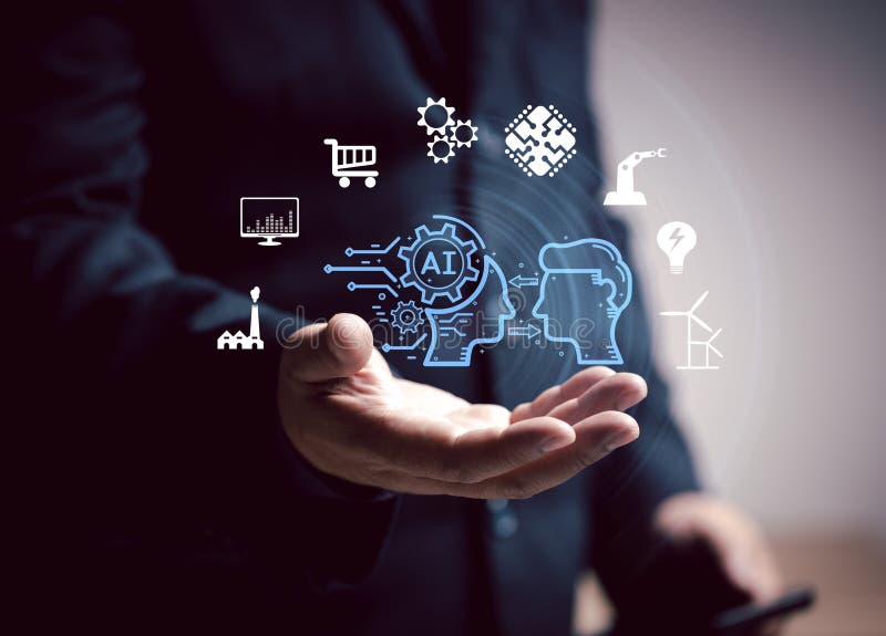 Concept of Artificial Intelligence. Man Use AI Technology To Interact ...