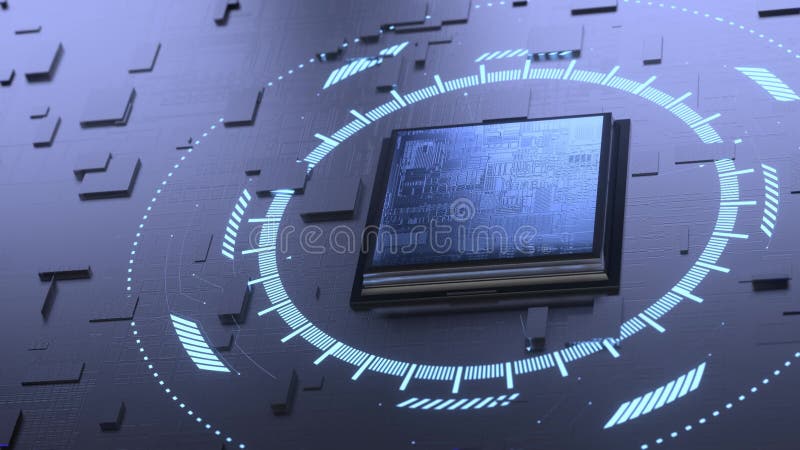 Concept of Artificial Intelligence. Processor on the Motherboard. Microchip on an Electronic ...