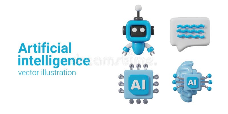 Concept of Artificial Intelligence. Set of 3D Icons for Web Design in ...