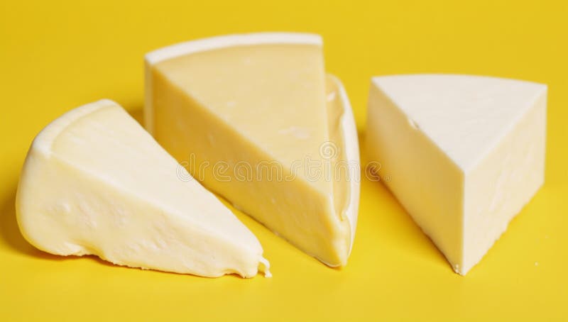 Assorted Brie Cheese Triangles Displayed Against Yellow Backdrop Stock ...