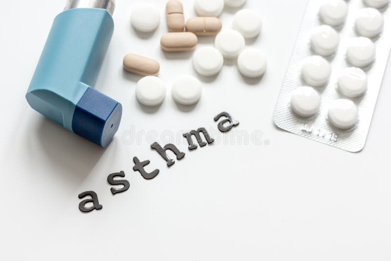 Concept Asthma and Treatment on White Background Top View Stock Image ...