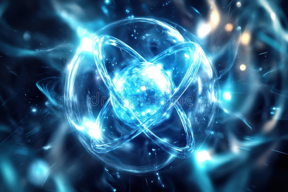 Concept of Atomic Structure with Glowing Nucleus and Energy Fields in a ...
