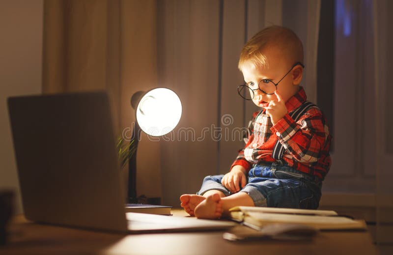 Concept of Baby Boy Working on Computer Stock Photo - Image of ...