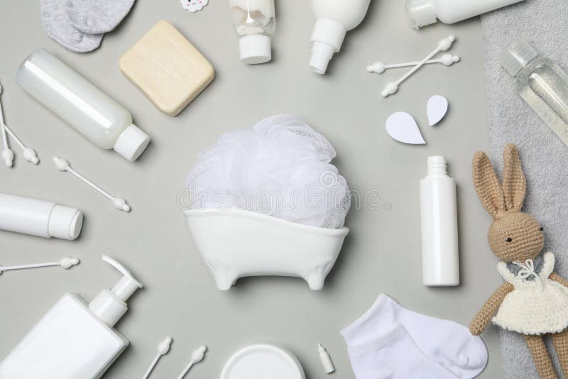 Concept of Baby or Childrens Cosmetics, Top View Stock Photo - Image of ...