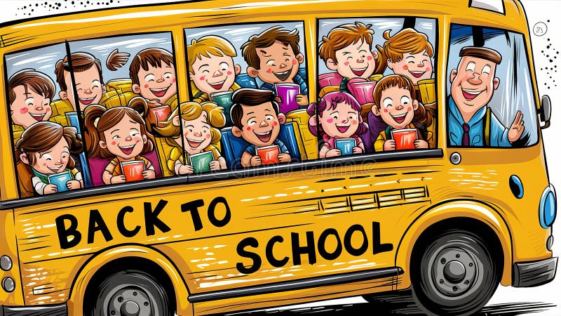 Concept for Back To School. School Bus with Kids Stock Illustration ...
