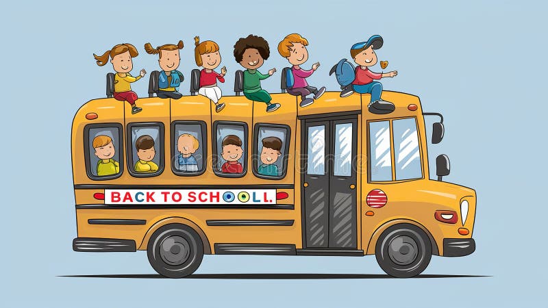 Concept for Back To School. School Bus with Kids Stock Illustration ...