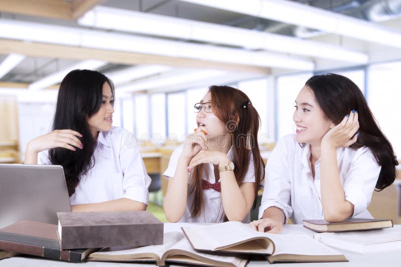 Pretty High School Students Talking in Class Stock Image - Image of ...