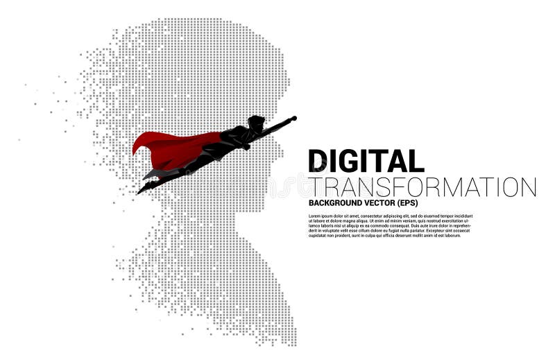 Silhouette of Superhero Fly with Head from Pixel Transformation . Stock ...