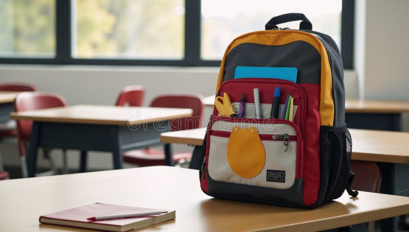 Backpack on Classroom Desk Backtoschool Theme Stock Illustration ...