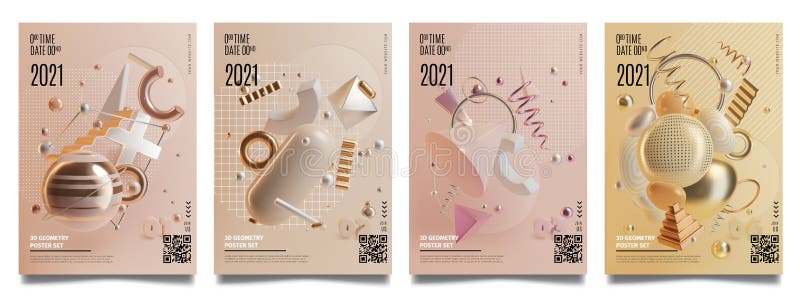 Concept Banner Cards with Realistic 3d Detailed Abstract Geometry ...
