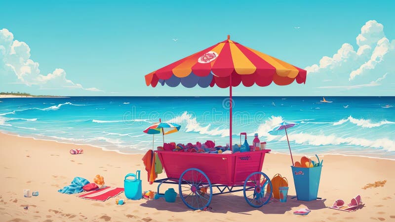 Beach Essentials a Pop Art Tribute To National Beach Day.AI Generated ...