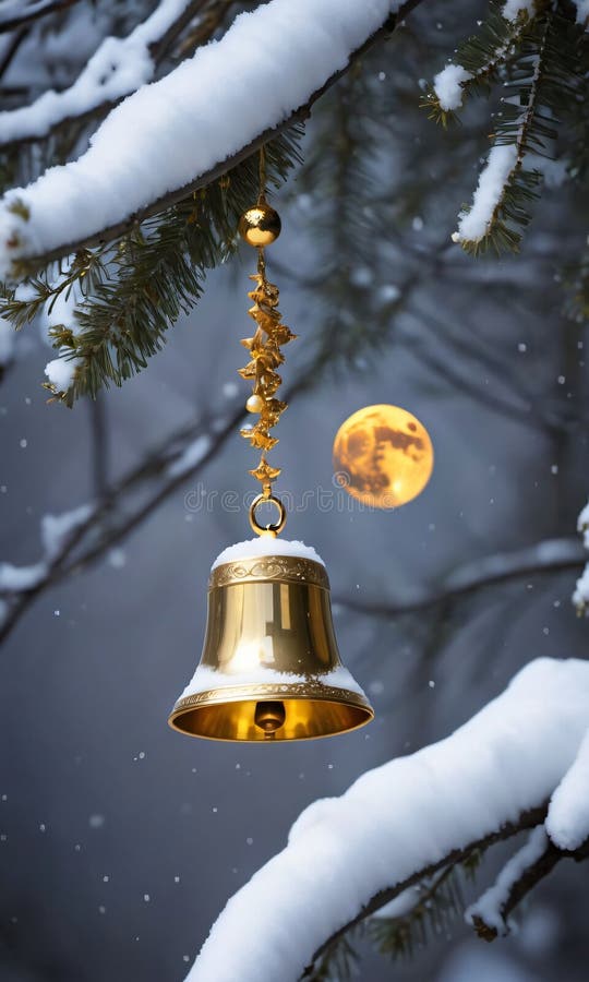 A Bell Hanging from a Tree in the Snow. Generative AI Stock ...