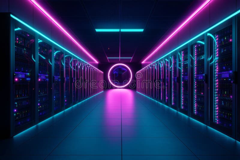 The Concept of a Big Data Network Server, Featuring a Luminous Digital ...